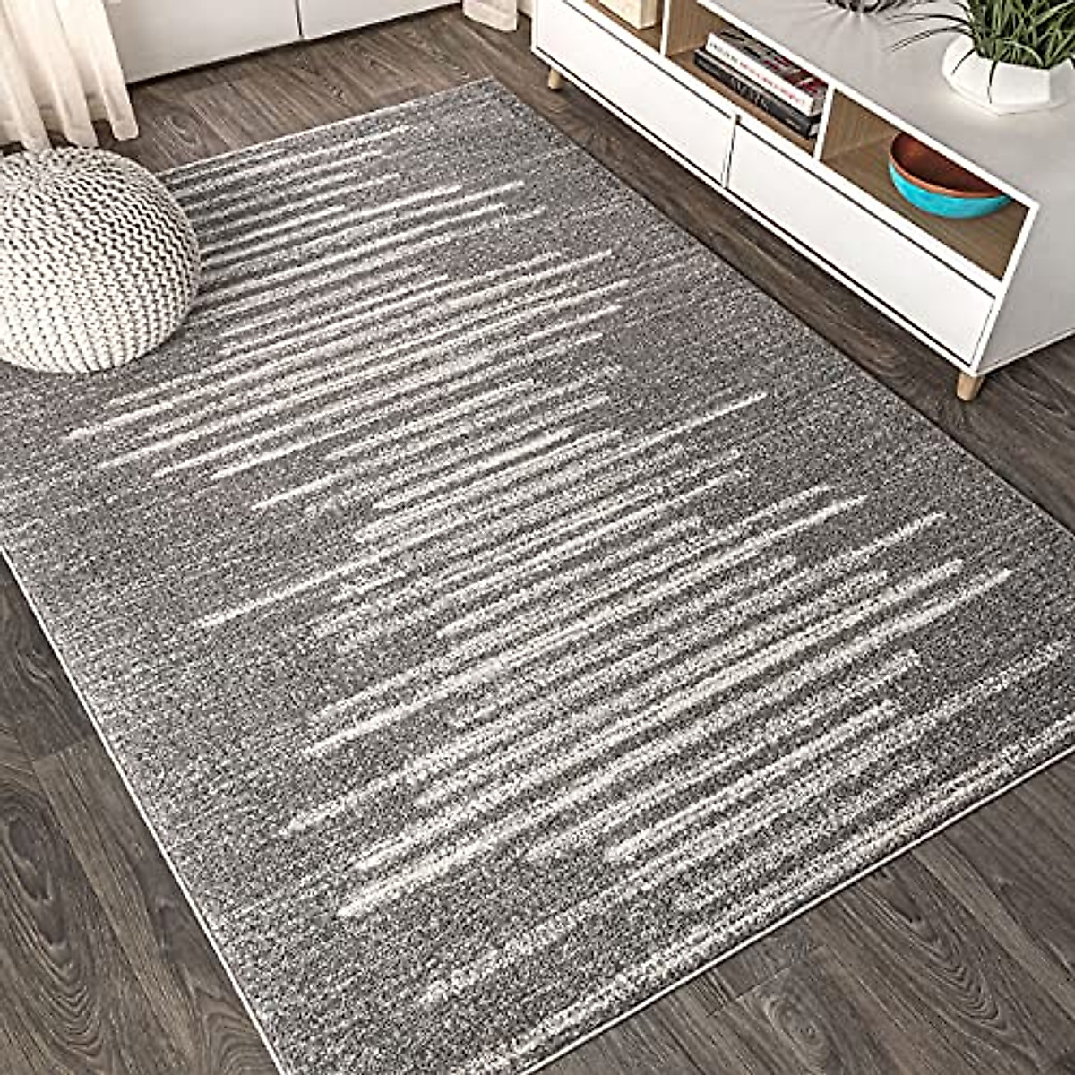 JONATHAN Y MOH205B-4 Aya Berber Stripe Geometric Indoor Farmhouse Area-Rug Bohemian Minimalistic Striped Easy-Cleaning Bedroom Kitchen Living Room Non Shedding, 4 X 6, Gray,Cream