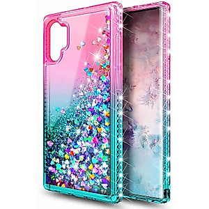 NGB Supremacy for Galaxy Note 10+ (Plus) Phone Case with Screen Protector (Flexible TPU), Ring Holder/Wrist Strap Lanyard, Glitter Floating Liquid Cute Case for Samsung Note 10 Plus Pink/Aqua