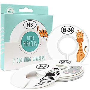 Baby Closet Size Dividers - 7X Safari Nursery Closet Dividers for Baby Clothes - Elephant Giraffe Zebra Lion Monkey Cheetah Nursery Decor - Baby Closet Dividers for Boy or Girl - [Safari] [White]