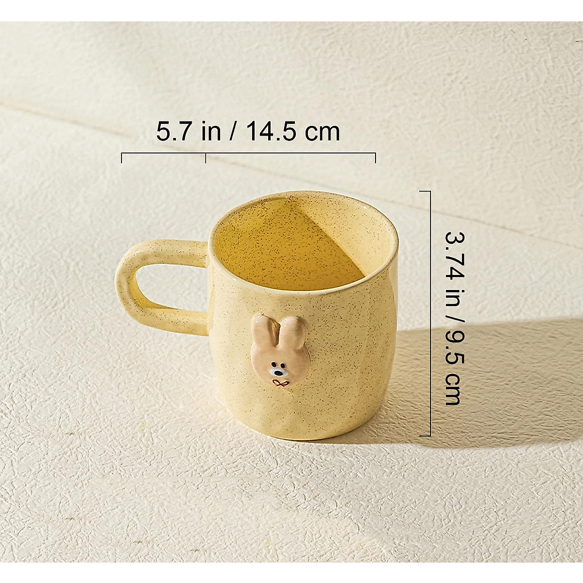 LARYVIN Cute Rabbit Coffee Mug, Yellow Bunny Cookie Style. Safety Ceramic 14oz Cartoon Cappuccino Cup for Office and Home. Best Gifts for Women & Girls.