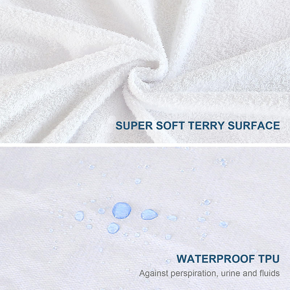 Full Size Mattress Protector Waterproof, Full Size Mattress Cover Breathable Cotton Terry with Waterproof TPU Layer Fitted 14'' Pocket, Noiseless Cotton Terry Mattress Cover Full Size