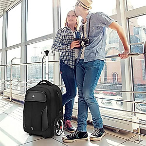 Waterproof Backpack with Wheels, Carry on Backpack with Laptop Compartment, Fit 17 Inch Laptop (Black)