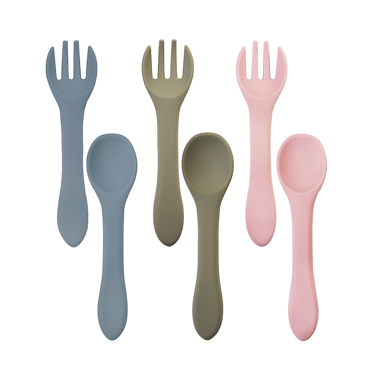 6 Pcs Silicone Baby Spoons and Baby Forks, Chewable Baby Utensils for Self-Feeding, Silicone Baby Utensils, Kids Utensils for Over 6 Months Babies