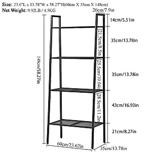WillingHeart Ladder Shelf 4-Tier Bookshelf Plant Flower Stand Storage Rack Industrial Organizer Modern Shelves Shelving Bookcase Iron Stable Metal Frame Furniture Home for Living Room Kitchen Office