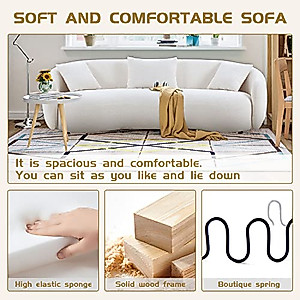 WILLIAMSPACE 94" Modern Curved Sofa, Back Upholstered Boucle Couch with 3 Throw Pillows, 3-Seat Boucle Fabric Couch for Living Room, Office, Apartment, Beige