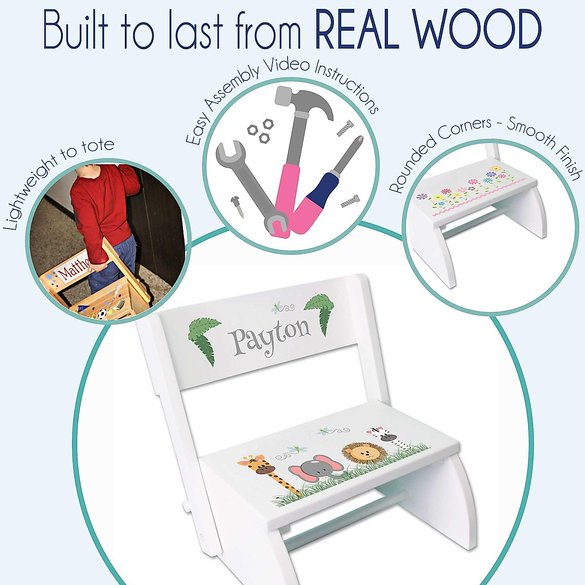 My Bambino Personalized Princess Castle Step Stool Bench Seat for Girl's