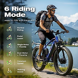 EDIKANI Electric Mountain Bike 26'' Dual Motor 1500W 48V 18Ah Ebike for Adult, 35mph 32 Mileage Pedal Assist 70 Miles Electric Moped, 35° Uphill Hydraulic Brake Fat Tire E Bicycles for Hilly Terrain