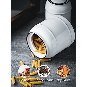 COCOYA 10cup/85oz Large Ceramics Jar with Lid,Big Dry Food Storage Canister Container Porcelain Kitchen Countertop Pantry Farmhouse Round Heavy Store Candy Bean Flour Snacks Cookie Cereal (White)