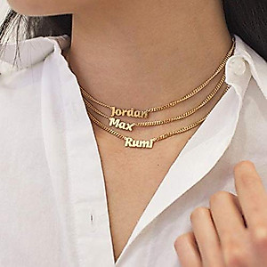 Name Necklace Personalized with Curb Chain, Dainty Custom Necklace with Name for Women 925 Sterling Silver Gothic Style Customized Nameplate Necklace Gift for Christmas