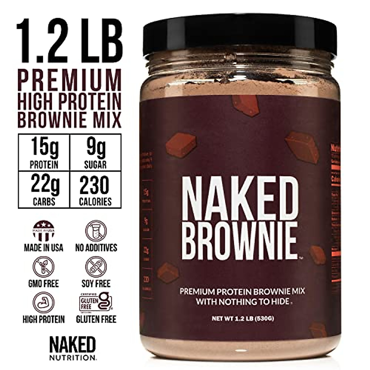 Naked Brownie - High Protein Brownie Mix, No Artificial Sweeteners, 15g Protein, Only 9g Sugar, Gluten Free, Non-GMO, No Soy - 1.2 LB