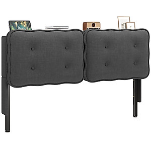 DICTAC Headboard for Queen Size with Storage Space Modern Linen Fabric Upholstered Headboard Queen Size,Adjustable Height,Biscuit Shape,No Bracket Adapter Required,Easy Assembly, Dark Grey