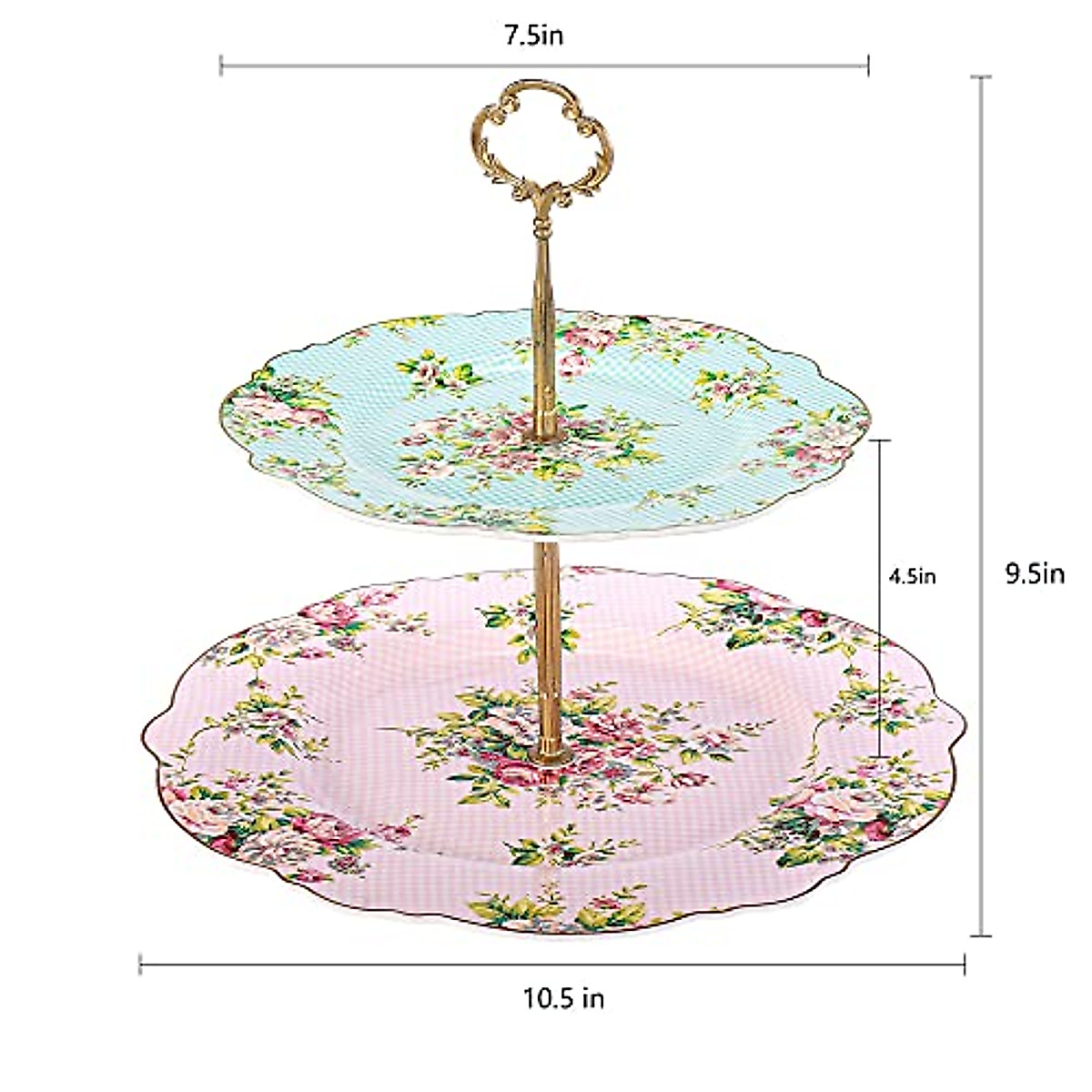 PULCHRITUDIE Pink Azalea Porcelain Two-Tier Cake Stand Cake Plate, 9.5"