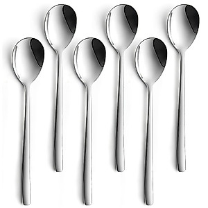 AYFDISHS Korean Spoon,6 Pieces Soup Spoons Stainless Steel,Korean Spoons with Long Handles,8 Inch Asian Soup Spoon Dinner Spoon Table Spoon Flatware Set