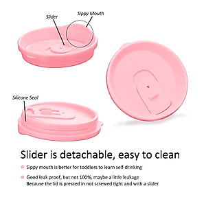 Valueder Baby Kids Toddler Sippy Cup Mug for Milk, Coffee, Stainless Steel Trainer Straw Cup with Lid, Fox, 7oz/Pink