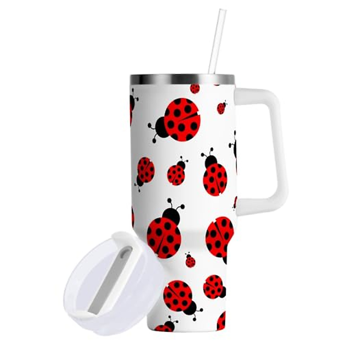 ARGTILDN 40 oz Tumbler Cute Red Ladybugs Insulated Travel Mug with Handle and Straw Lid Stainless Steel Vacuum Coffee Cup Tea Beverage Container Water Bottles for Car Sports office