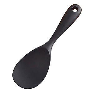 Silicone Mixing Spoon Rice Spoon Non- stick Soup Rice Spoon Silicone Basting Spoon Serving Spoon for Kitchen Cooking Baking Stirring Mixing (Black)