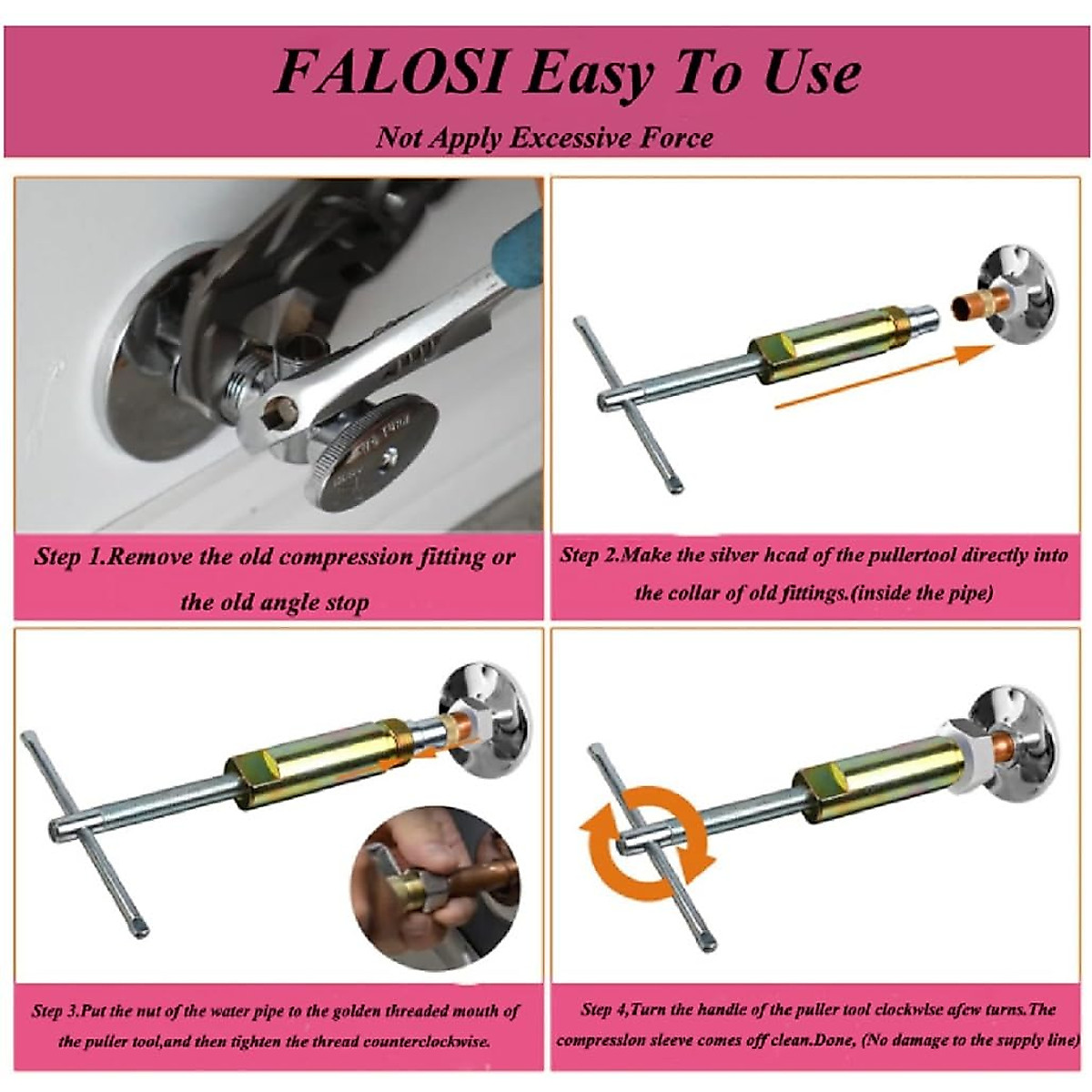 Compression Sleeve Puller Tool Remove Nut & Ferrule Of Pipe 03943- Sleeve Remover for 1/2-Inch Compression Fittings Only Corroded & Frozen Supply Stops Plumbing Tools Compression Ring Removal Tool