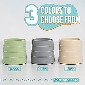 Upward Baby Silicone Cups 2 pc Set - Transition Baby Open Cup from bottle + Easy Grip Toddler cups spill proof for 1 year old + Montessori silicone cup Baby Led Weaning Supplies Dishwasher Safe(Green)