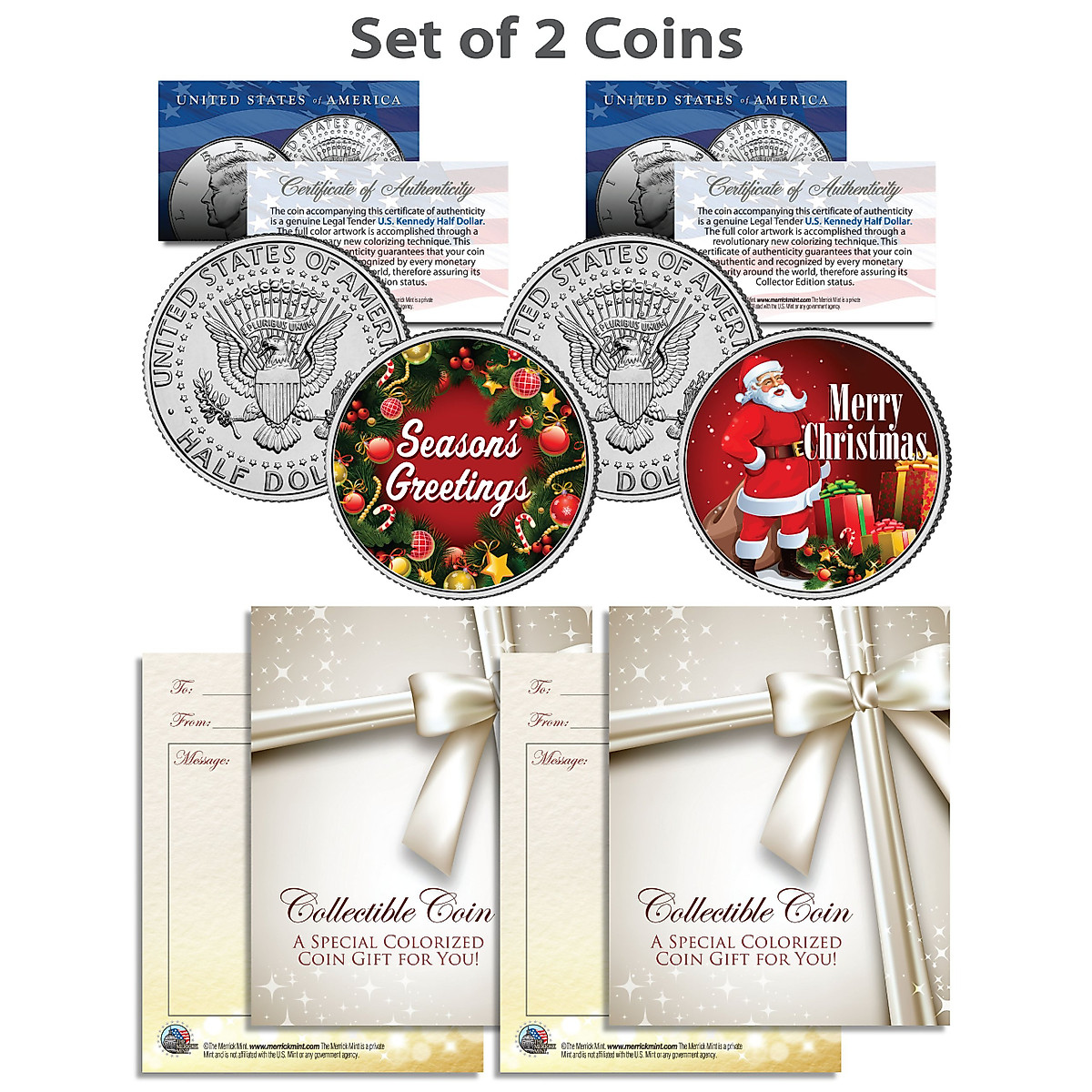 Christmas/Seasons Greetings/Santa Kennedy JFK Half Dollar US 2-Coin Set
