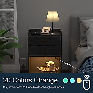 TOLEAD Nightstand with Charging Station and LED Lights, Modern End Side Table Bedside Table with 2 Drawers, Nightstand Storage Cabinet for Bedroom, Black