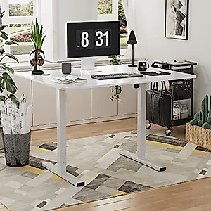 YESHOMY Height Adjustable Electric Standing Desk 40 inch Computer Table, Home Office Workstation, 40in, White Leg/White Top