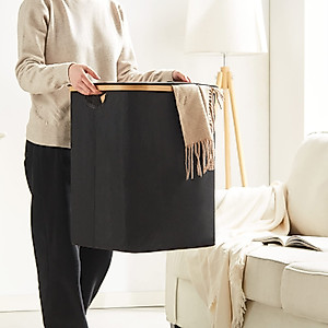 YOUDENOVA 66L Large Laundry Basket with Lid, Collapsible Dirty Clothes Hamper with Handle, Closet Storage Bin for Bedroom, Bathroom, Dorm (Black)