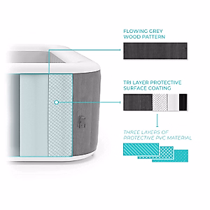 Wave Spa Pacific 2-4 Person Square Inflatable Hot Tub, Fast Heating Portable Outdoor Hot Tub Spa with 95 Massaging Air Jets, Protective Cover, Pump and Integrated Filters in Gray Wood Print
