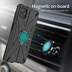 for Samsung A04 Case, Galaxy A04 Case with Screen Protector, Military Grade Shockproof Protective Phone Case with 360°Rotatable Ring Holder, Supports Magnetic Car Mounts for Samsung Galaxy A04(Black)