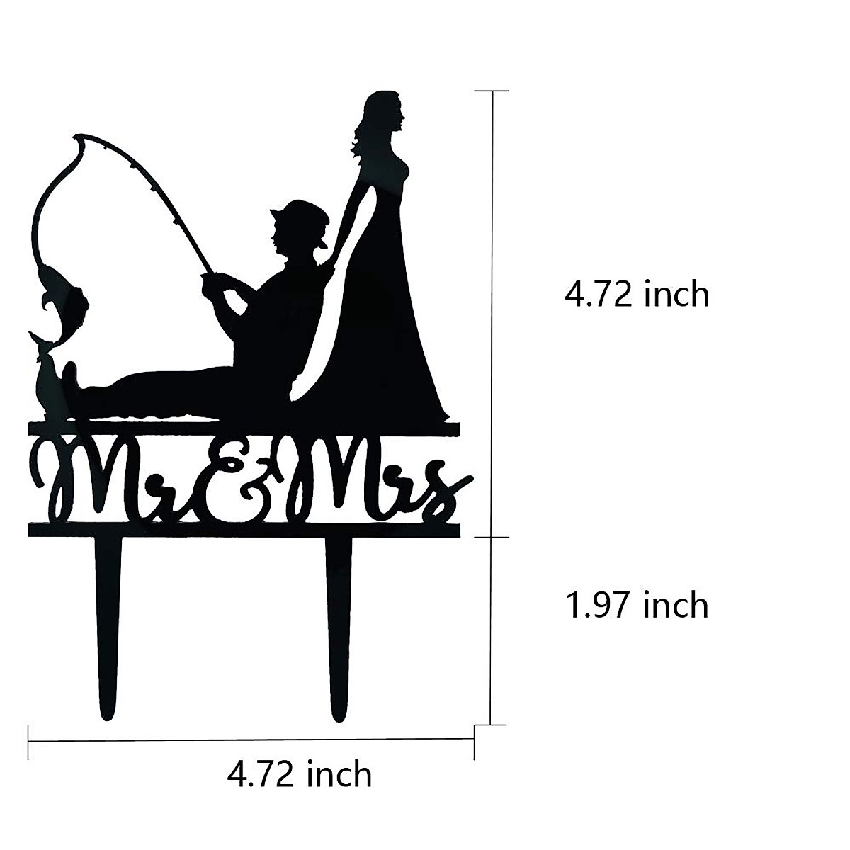 YzYbuaego Black Fishing Wedding Cake Topper, Mr & Mrs Wedding Cake Topper, Fishing Theme Wedding/Engagement/Bridal Shower/Anniversary Cake Decoration