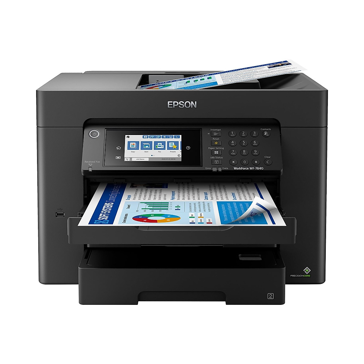 Epson Workforce Pro WF-7840 Wireless All-in-One Wide-Format Printer with Auto 2-Sided Print up to 13" x 19", Copy, Scan and Fax, 50-Page ADF, 500-sheet Paper Capacity, 4.3" Screen