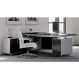 Zuri Furniture 83" Modern Kennedy Executive Black Oak Wood Desk with Left Return