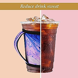 TIESOME Reusable Iced Coffee Insulator Sleeve with Handle, Cold And Hot Drink Neoprene Cup Sleeve Coffee Cup Holder Beverages Sleeve for Soda Latte Tea Other Coffee Cups(Marble)