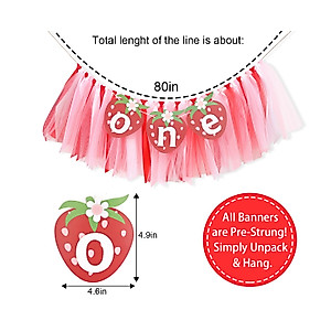 Strawberry One High Chair Banner - Berry Sweet First Birthday Party Decorations,One Red Strawberry Banner,Sweet 1st Birthday Cake Smash Party Decor,Strawberry Girl Birthday Photo Props