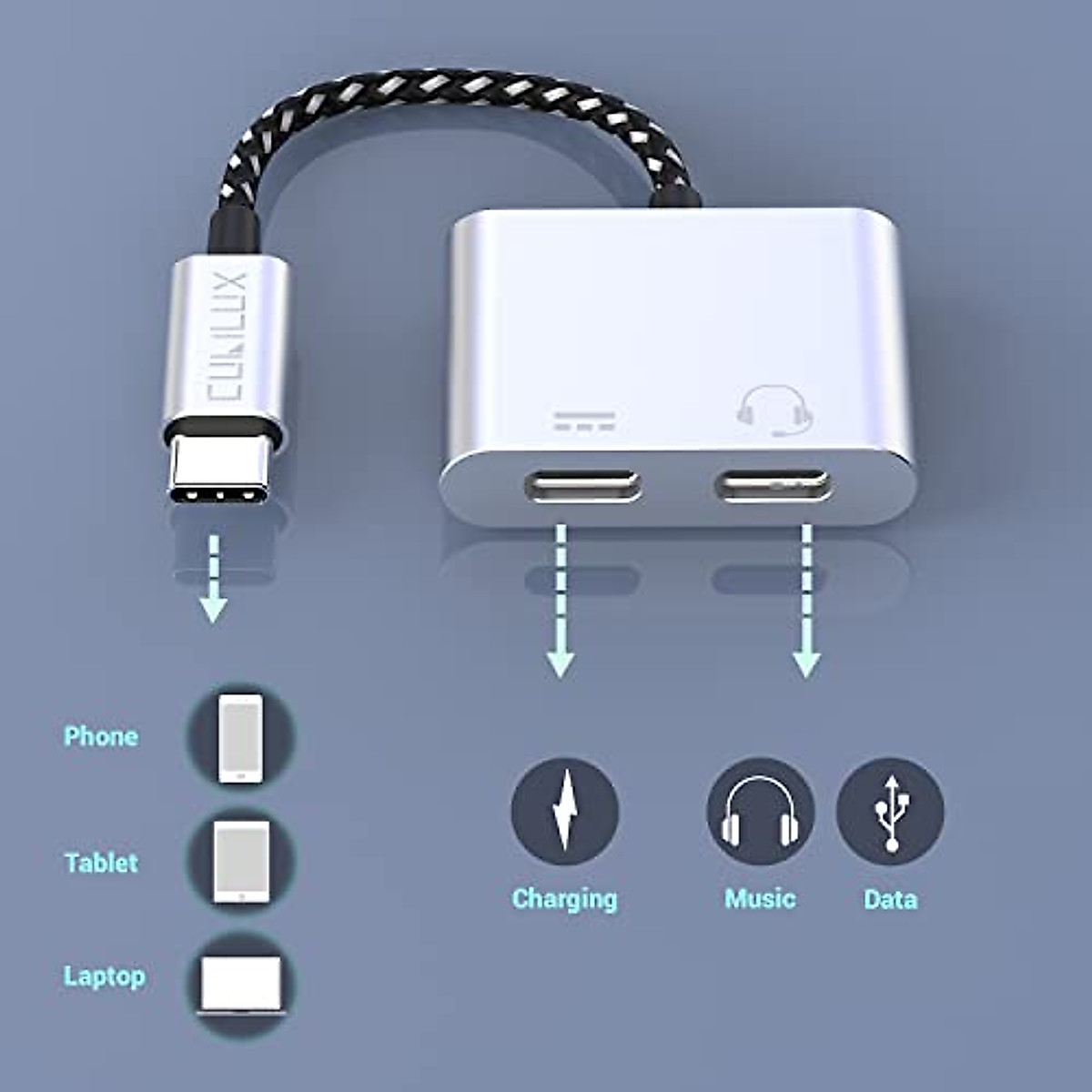 Cubilux USB C to Dual USB C Splitter for Audio/Charging/Data Syncing, Type C Headphone Charger Compatible with iPad 10 iPad Pro iPad Air 5/4 iPad Mini 6, Google Pixel 7/6 Pro 6a 5 4XL
