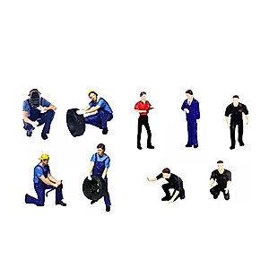 yotijay 9pcs Hand Painted 1/64 Miniature Repairman Figure Model Street Train Scenery Movie Props Layout Desktop Ornament