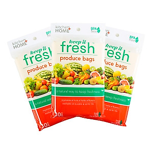 Keep it Fresh Produce Bags – BPA Free Reusable Freshness Green Bags Food Saver Storage for Fruits, Vegetables and Flowers – Set of 30 Gallon Size Bags