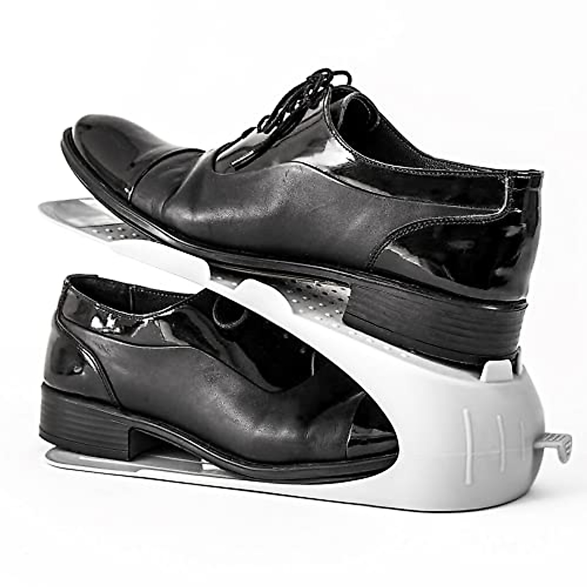 DecoBella Shoe Slots Organizer, Space Saving Shoe Stacker, 4-Pack Double Layer Shoe Rack, BPA-Free Plastic Shoe Holder for Closet (Gray)