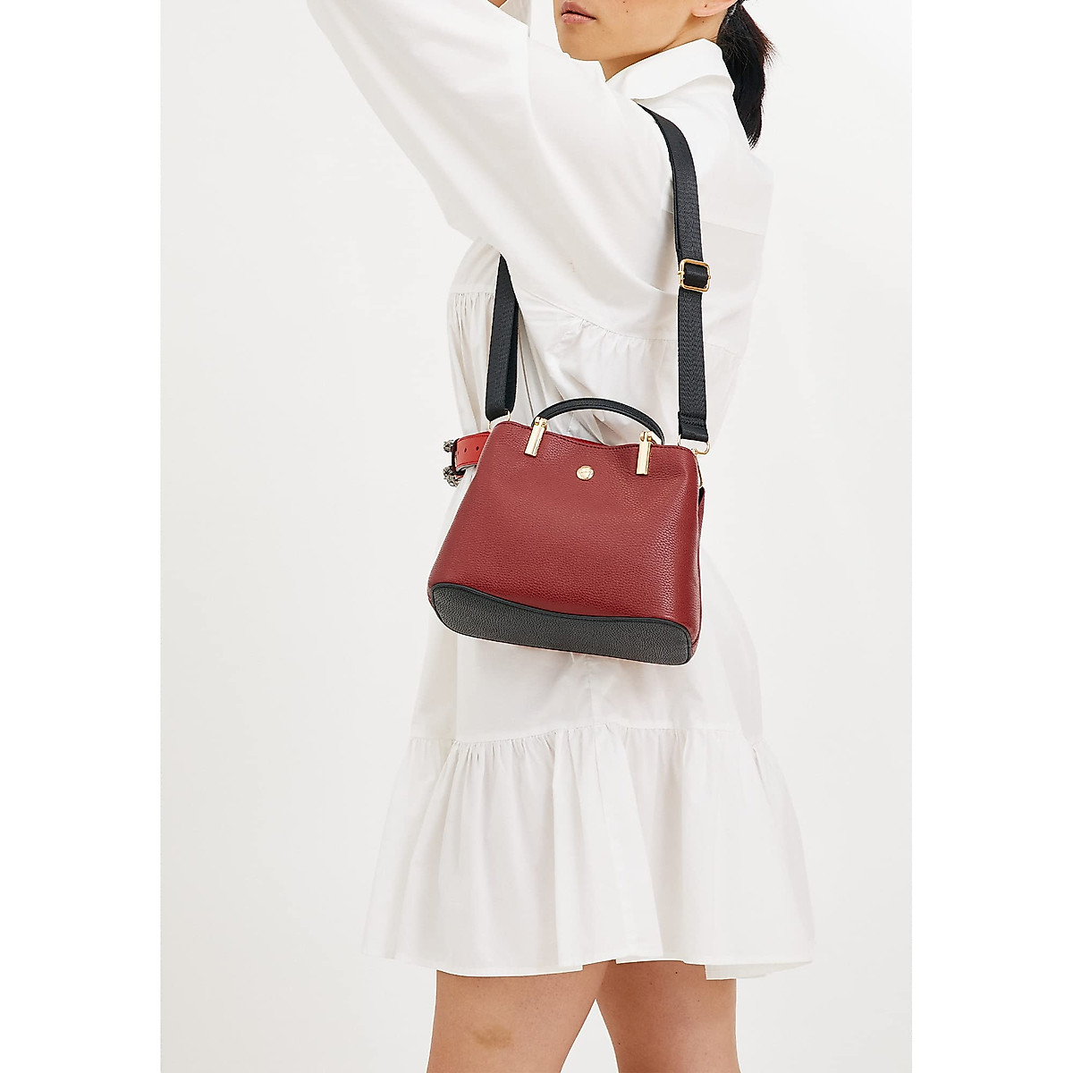 Like Dreams Women's Everyday Vegan Leather Top Handle Detachable Long Strap Bucket Fashion Crossbody (Burgundy)