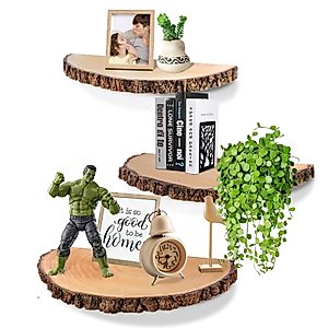 Floating Shelves for Wall,Live Edge Floating Wall Shelves Rustic Wood Floating Shelves Farmhouse Wall Mounted Shelves for Room/Home Decor,Boho Shelves for Bathroom/Kitchen/Cottagecore/Bedroom/Office