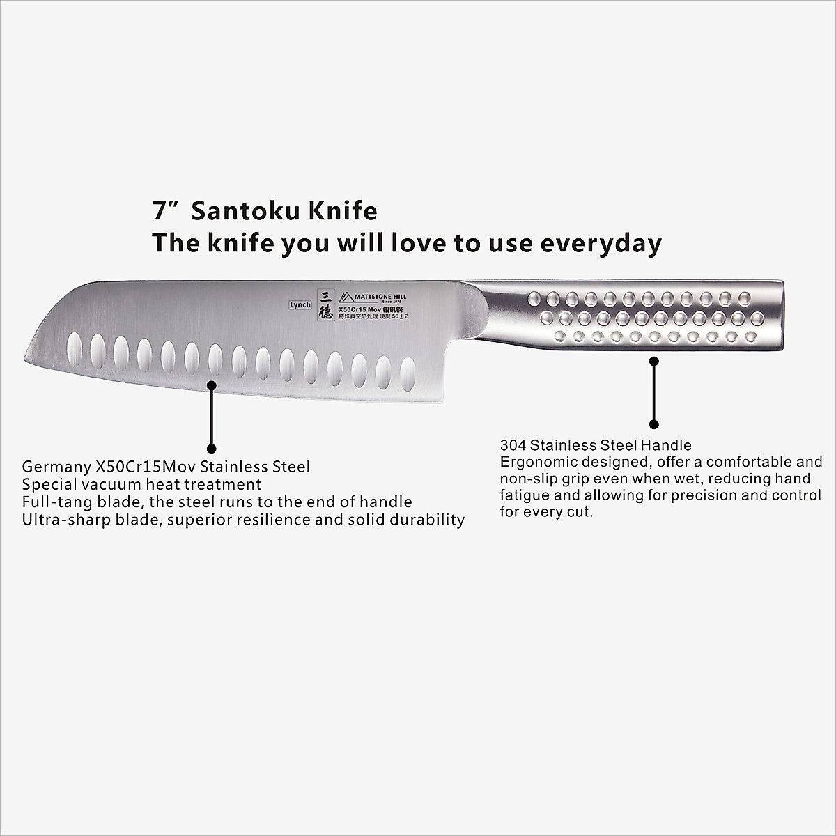 MATTSTONE HILL SINCE 1979 Kitchen Knife Set - 7" Santoku Knife & Kitchen Shears, Asian Chef Knife, Heavy Duty Kitchen Scissors, Poultry Shears