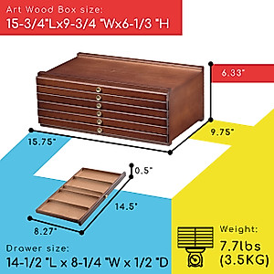 MEEDEN 6-Drawer Art Supply Storage Box - Large Capacity Multi-Function Beech-Wood Pencil Box with Drawer & Compartments for Organizing Pastels, Pencils, Pens, Markers, Brushes & Stamp, Walnut