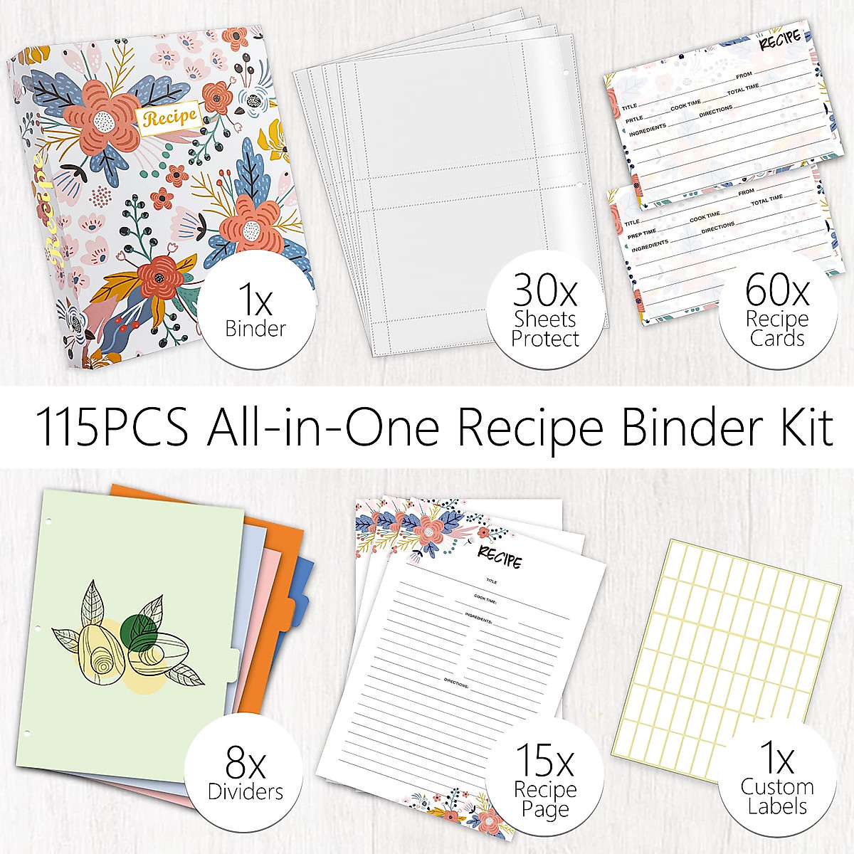 Relaehih 3 Ring Recipe Binder 8.5"x11" Recipe Book to Write in Your Own Recipes with Recipe Cards 4x6,Unique Gifts for Women Grandma