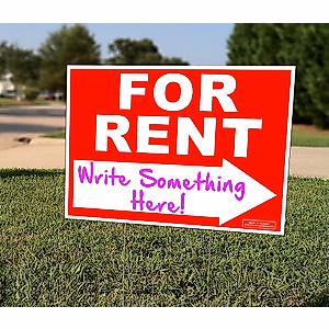Large for Rent Sign Kit with Tall Stands - Yard Sign Bundle for Rental Property - Include (1x) 24" x 18" Yard Sign with (2X) Directional Left or Right Arrow + (3X) 24" Tall Wire Stakes