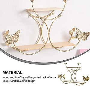 Cabilock Iron Wall-Mounted Stoarge Rack Sundries Holder Nordic Wall Shelf Display Rack Storage Shelf for Bedroom Living Room Dining Room Decoration Supplies (Golden)