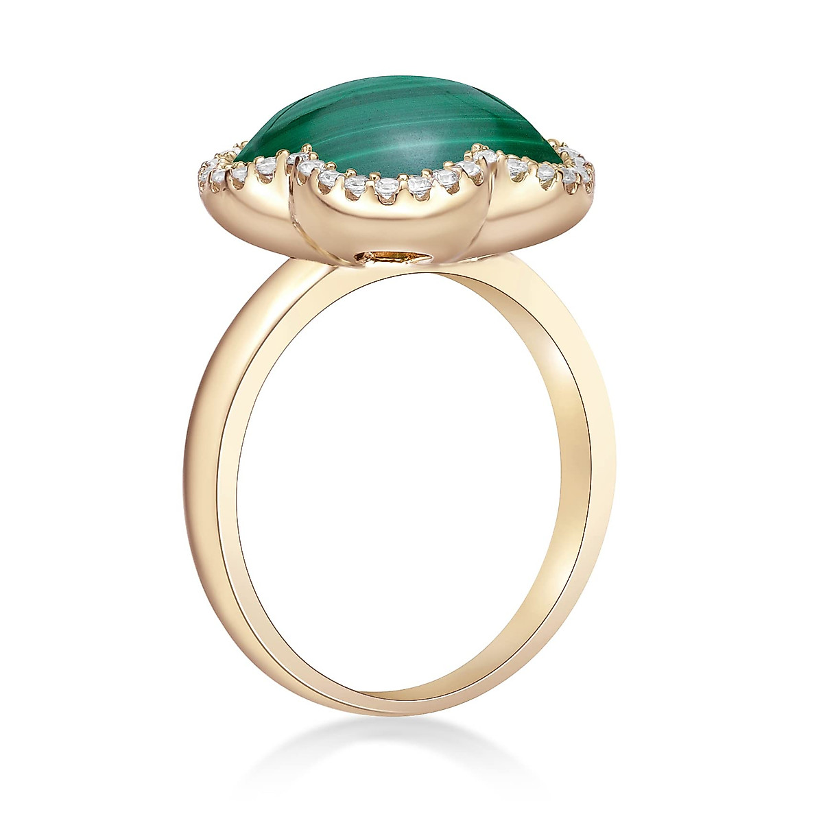 Lavari Jewelers Five Petal Flower Ring for Women - Classy Green Malachite & Cubic Zirconia in 925 Sterling Silver - Hypoallergenic Yellow Gold Plated - Anniversary Ring Size 6