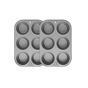 G & S Metal Products Company OvenStuff Set of Two Nonstick 6-cup Jumbo Muffin Pan, Gray, HG236-AZ