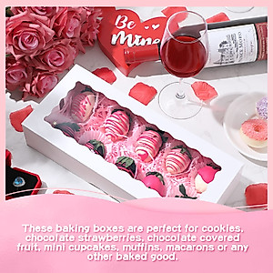 Zopeal 540 Pcs Valentines Day Cookie Strawberry Boxes with Window and Mini Cupcake Liner Set 40 Popup 12.5 x 5.5 x 2.5 Inch Treat Pastry Box and 500 Baking Cup for Valentines Baking Muffins Pastries