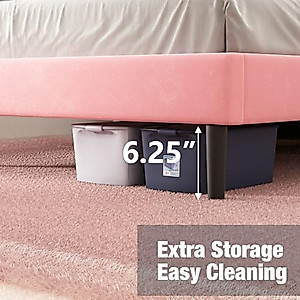 Daznzn Full Size Upholstered Platform Bed Frame, Velvet Bed Frame with Stitched Headboard and Strong Wooden Slat Support, Easy Assembly, No Box Spring Needed, Non-Slip and Noise-Free, Pink