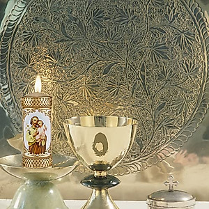 St Joseph and Child Catholic Prayer Candle, Devotional Unscented Hand Decorated Candles Fathers Day Decoration for Churches or Homes, 4.75 Inches