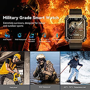 Tank Rival Smartwatch for Men Bluetooth Call(Answer/Dial Call) Military IP69K Waterproof Tactical Smart Watch, 1.83” Big Screen Outdoor Sports Blood Pressure Health Monitor Watch for Android iPhone